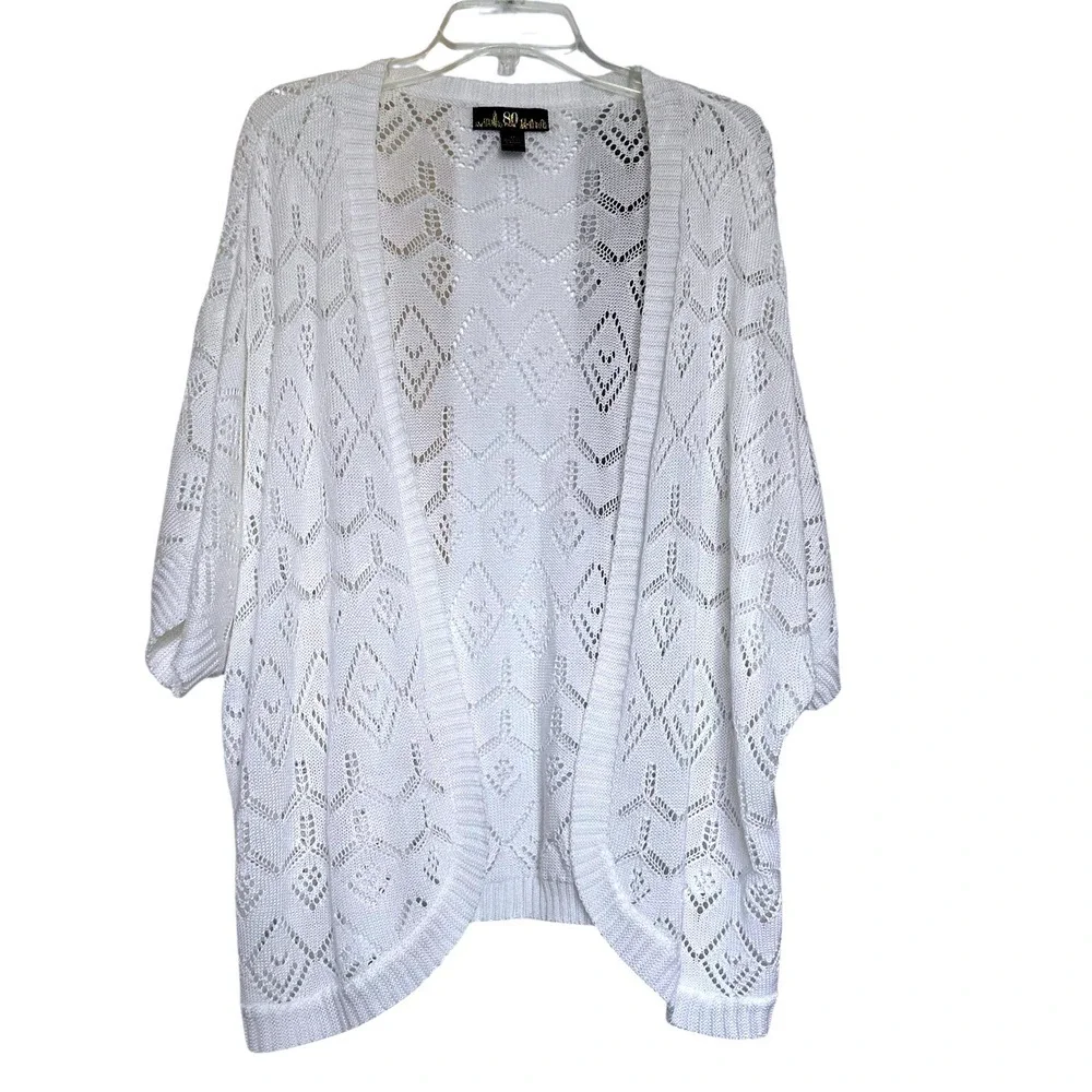 80 Park | Sweaters | 8 Park Womens Plus 3x White Pointelle Knit Open ...